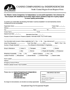 Fillable Online cci CANINE COMPANIONS for INDEPENDENCE - cciorg Fax ...