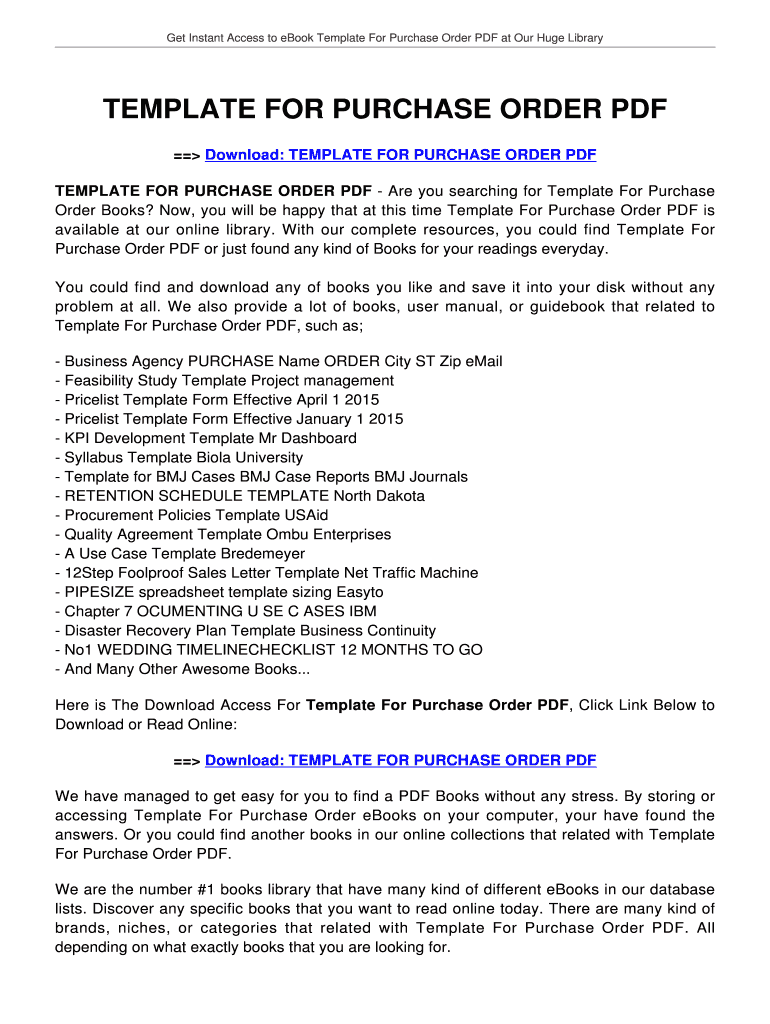 Fillable Online TEMPLATE FOR PURCHASE ORDER TEMPLATE FOR PURCHASE ORDER ...