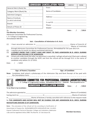 Fillable Online ADMISSION CANCELLATION FORM Fax Email Print - pdfFiller