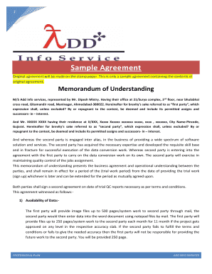 Fillable Online 1 Sample Agreement Original agreement will be made on ...