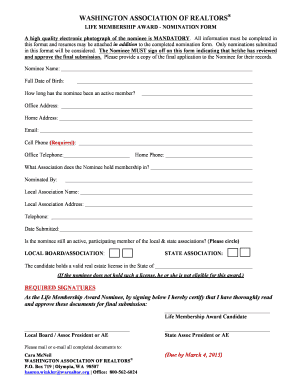 Fillable Online warealtor Life Membership-nomination-2014-form.doc Fax ...