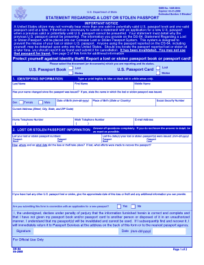 Fillable Online DS-64 Statement Regarding a Lost or Stolen Passport DS ...