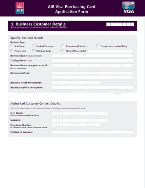 Fillable Online AIB Visa Purchasing Card Application Form 1 Business ...