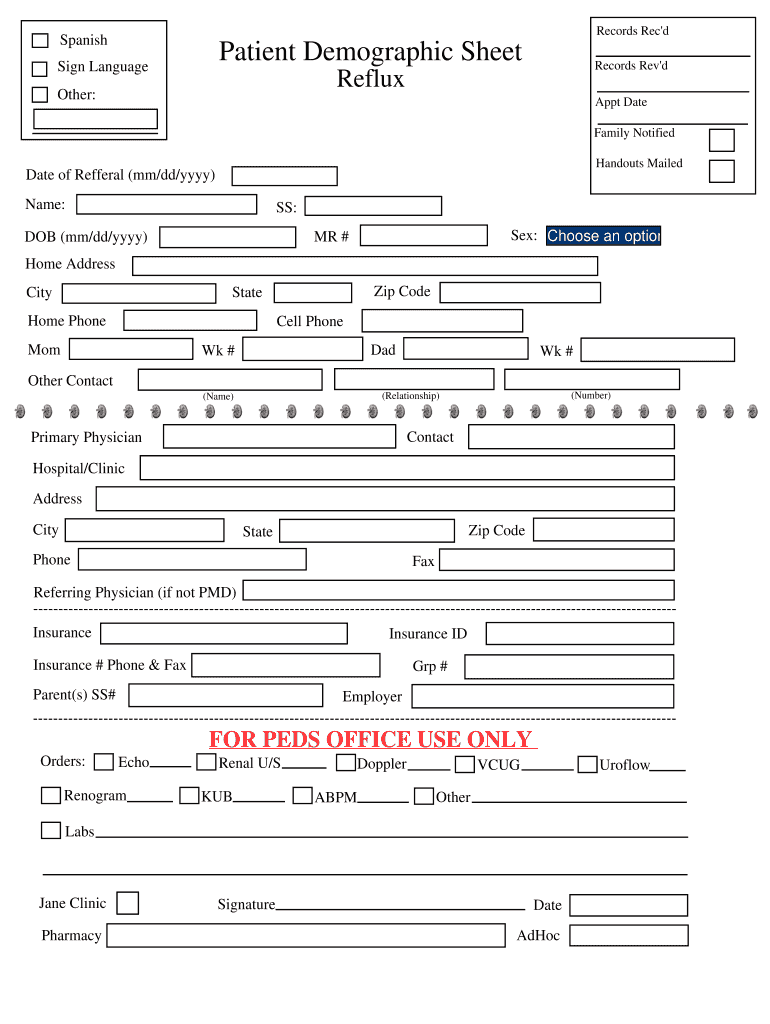 Fillable Online hospitals unm Records Rec d Patient Demographic Sheet Reflux Fax Email Print ...