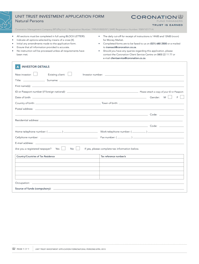Fillable Online UNIT TRUST INVESTMENT APPLICATION FORM Fax Email Print ...