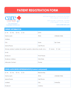 Fillable Online PATIENT REGISTRATION FORM - Care Center Fax Email Print - pdfFiller