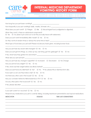 Fillable Online INTERNAL MEDICINE DEPARTMENT VOMITING HISTORY FORM Fax ...