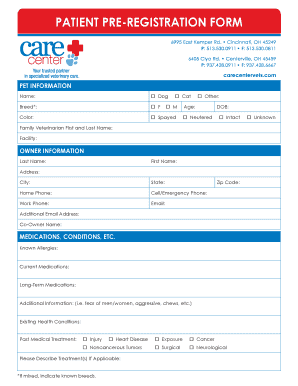 Fillable Online PATIENT PRE-REGISTRATION FORM - Care Center Fax Email ...