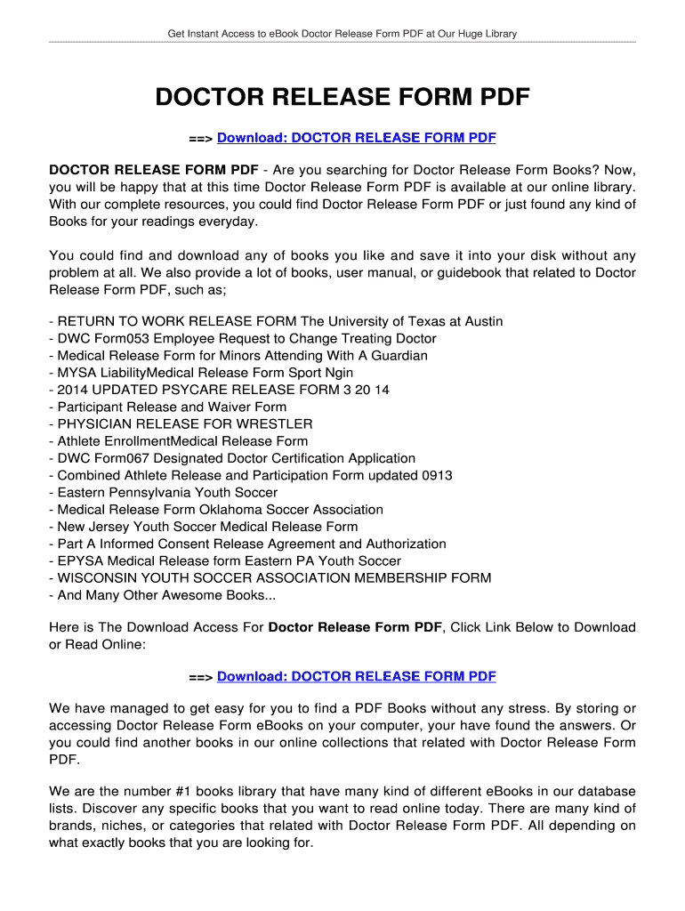 Fillable Online Doctor release form pdf - tolianbiz Home Fax Email ...