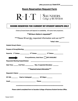 Fillable Online saunders rit Room Reservation Request Form - Saunders ...