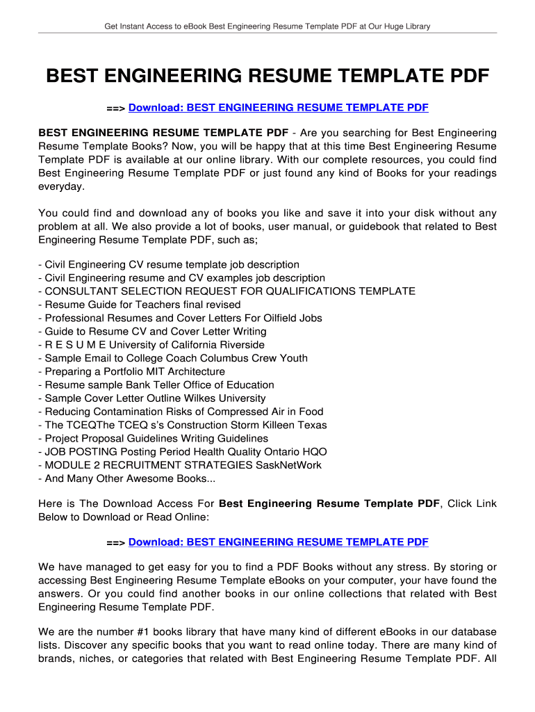 Fillable Online BEST ENGINEERING RESUME TEMPLATE BEST ENGINEERING ...