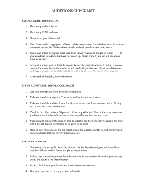 Fillable Online AUDITIONS CHECKLIST Fax Email Print - pdfFiller