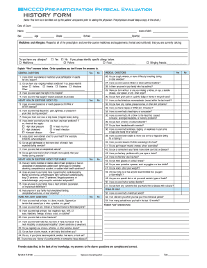 Fillable Online MCCCD Pre-participation Physical Evaluation HISTORY ...
