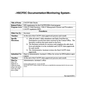 Fillable Online Title of Form CACFP Edit Checks Fax Email Print - pdfFiller