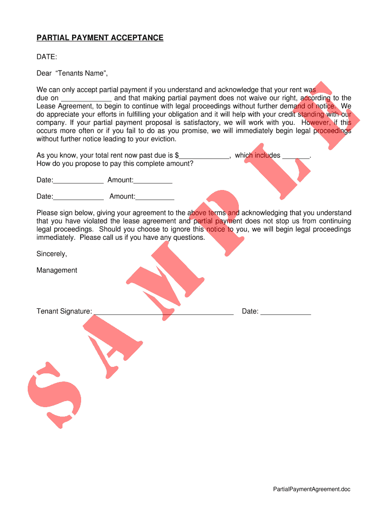 Fillable Online PARTIAL PAYMENT ACCEPTANCE - melmettscom Fax Email ...