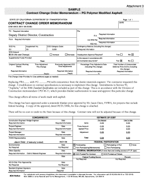 Fillable Online caltrans ca Attachment 3 SAMPLE Contract Change Order ...