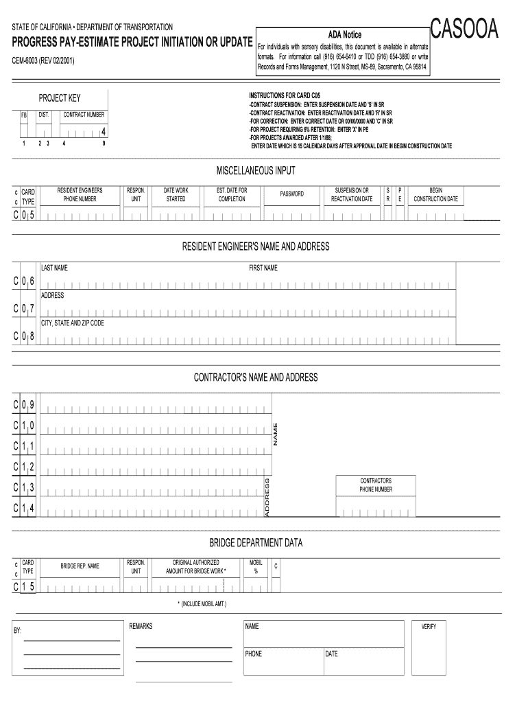 Fillable Online caltrans ca STATE OF CALIFORNIA DEPARTMENT OF ...