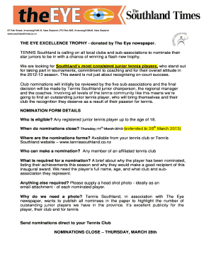 Fillable Online THE EYE EXCELLENCE TROPHY - donated by The Eye ...