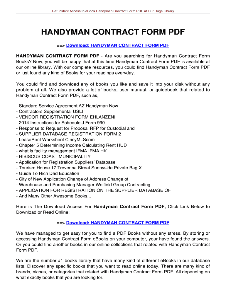 Simple Handyman Contract Template Fill Online Printable Fillable 