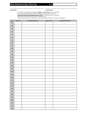 Fillable Online Daily Attendance Sign InOut Log - ELC of Manatee County ...