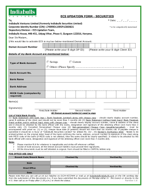 Fillable Online ECS Updation Form - Indiabulls Fax Email Print - pdfFiller