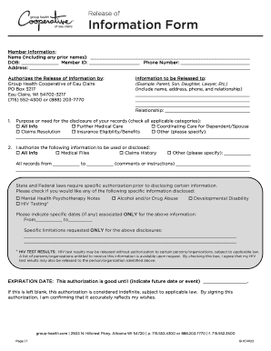 Fillable Online Release of Information Form - Group Health Cooperative of Eau Fax Email Print ...