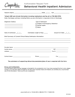 Fillable Online Authorization Request Form Behavioral Health Inpatient ...