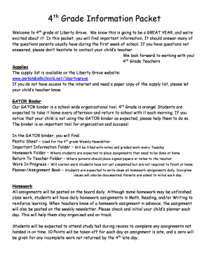 Fillable Online 4th Grade Information Packet Fax Email Print - pdfFiller