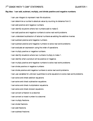 Fillable Online 7TH GRADE MATH I CAN STATEMENTS Fax Email Print - pdfFiller