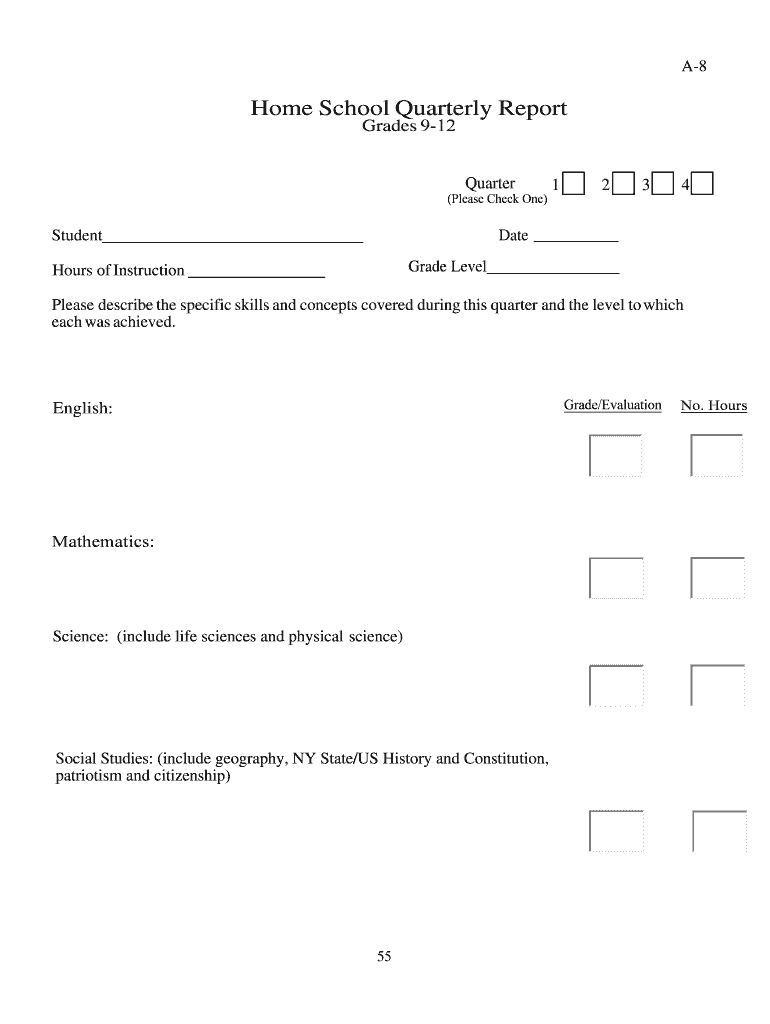 Fillable Online district auburn cnyric Home School Quarterly Report Fax ...