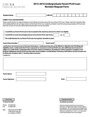 Fillable Online financialaid lmu 2015-2016 Undergraduate Parent PLUS Loan Revision Request Form ...
