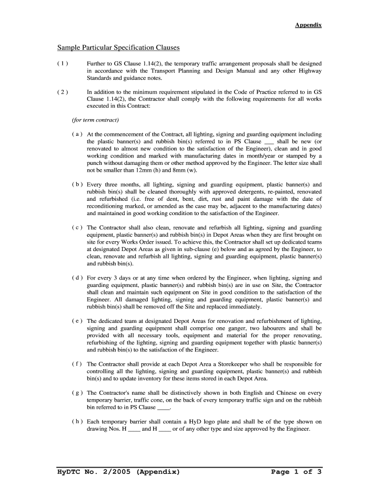 Fillable Online hyd gov Sample Particular Specification Clauses Fax ...