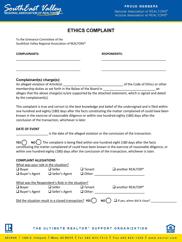 Fillable Online ETHICS COMPLAINT Fax Email Print - pdfFiller