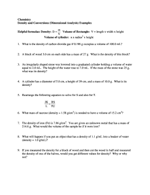 Fillable Online Density and Conversions (Dimensional Analysis) Examples ...