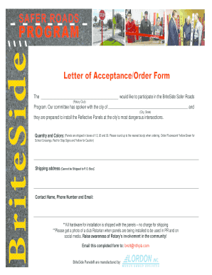 Fillable Online rotary6930 Letter of AcceptanceOrder Form ...