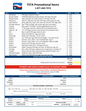 Fillable Online tsta Promo Items Order Form - CURRENT rev 9-15 Fax ...
