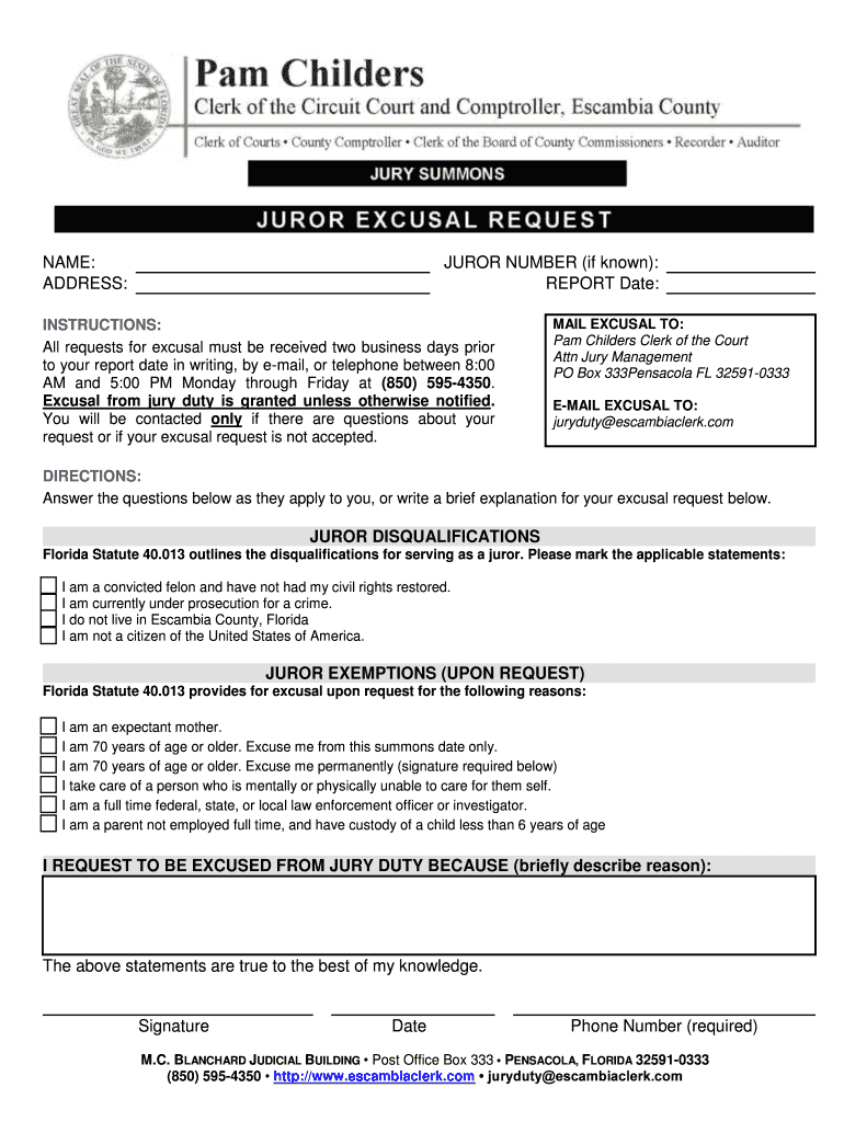 Fillable Online JUROR DISQUALIFICATIONS JUROR EXEMPTIONS UPON REQUEST I ...