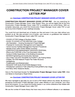Fillable Online CONSTRUCTION PROJECT MANAGER COVER LETTER CONSTRUCTION ...