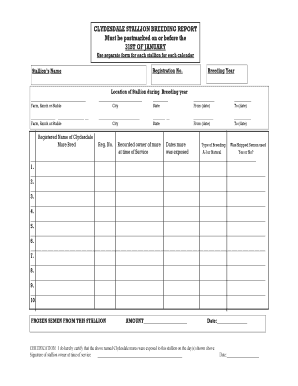 Fillable Online CLYDESDALE STALLION BREEDING REPORT Must be postmarked ...