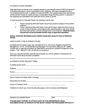 Fillable Online alternate payee request form. Allegiance Benefit Plan ...