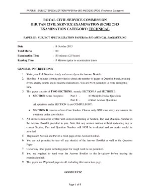 Fillable Online bcse rcsc gov ROYAL CIVIL SERVICE COMMISSION BHUTAN ...