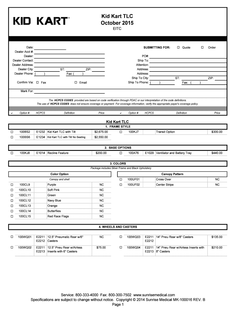 Fillable Online Kid Kart TLC October 2015 - Sunrise Medical Fax Email ...
