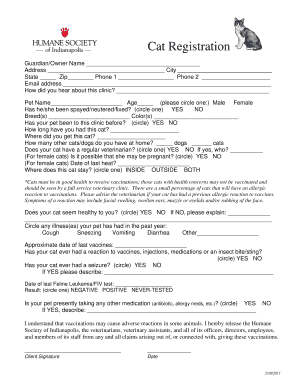 Fillable Online indyhumane Cat Registration - bindyhumaneorgb Fax Email ...