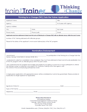 Fillable Online Thinking for a Change T4C Train the Trainer Application ...
