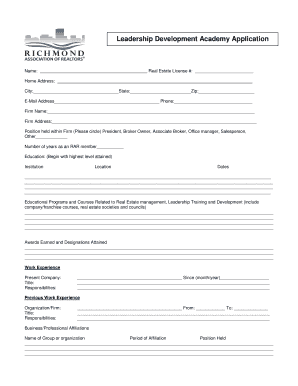 Fillable Online Richmond Association of REALTORS LEADERSHIP DEVELOPMENT ...