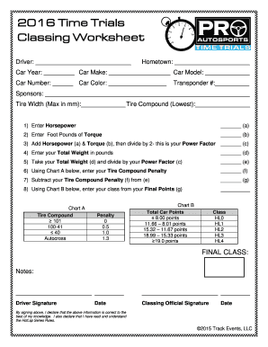 Fillable Online 6 Time Trials Classing Worksheet - ProAutoSports Fax ...