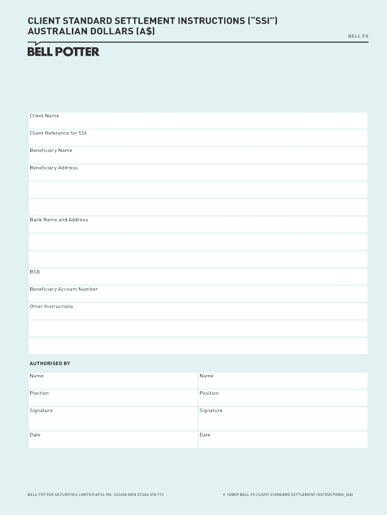 Fillable Online CLIENT STANDARD SETTLEMENT INSTRUCTIONS (SSI) Fax Email ...