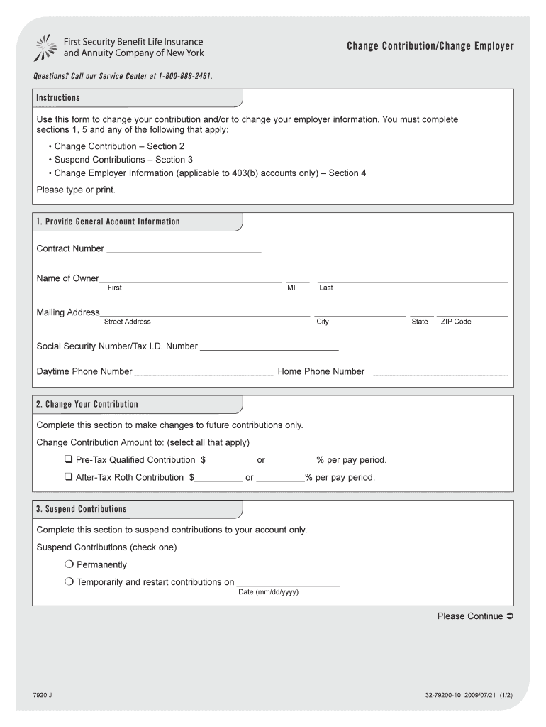 Fillable Online Change Contribution/Change Employer Questions Fax Email ...