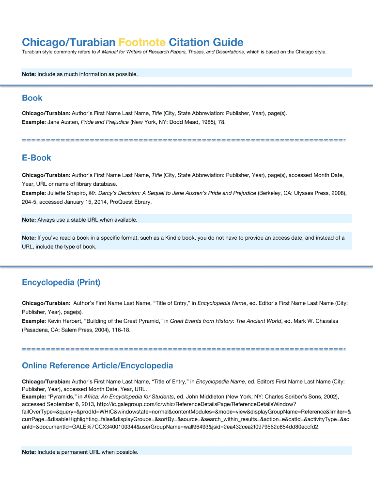 Fillable Online Chicago/Turabian Footnote Citation Guide Fax Email ...