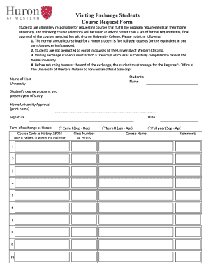 Fillable Online Visiting Exchange Students Course Request Form Fax ...
